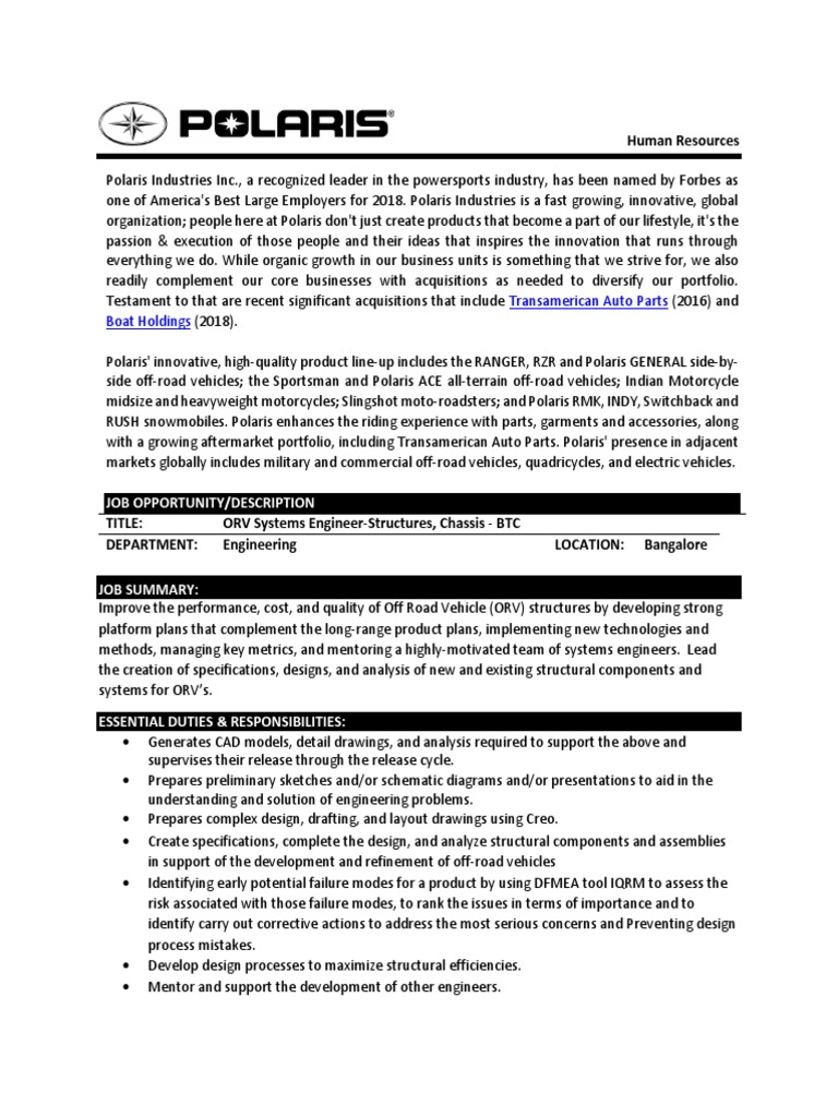 ORV Systems Engineer-Structures, Chassis - BTC | PDF | Engineering | Design