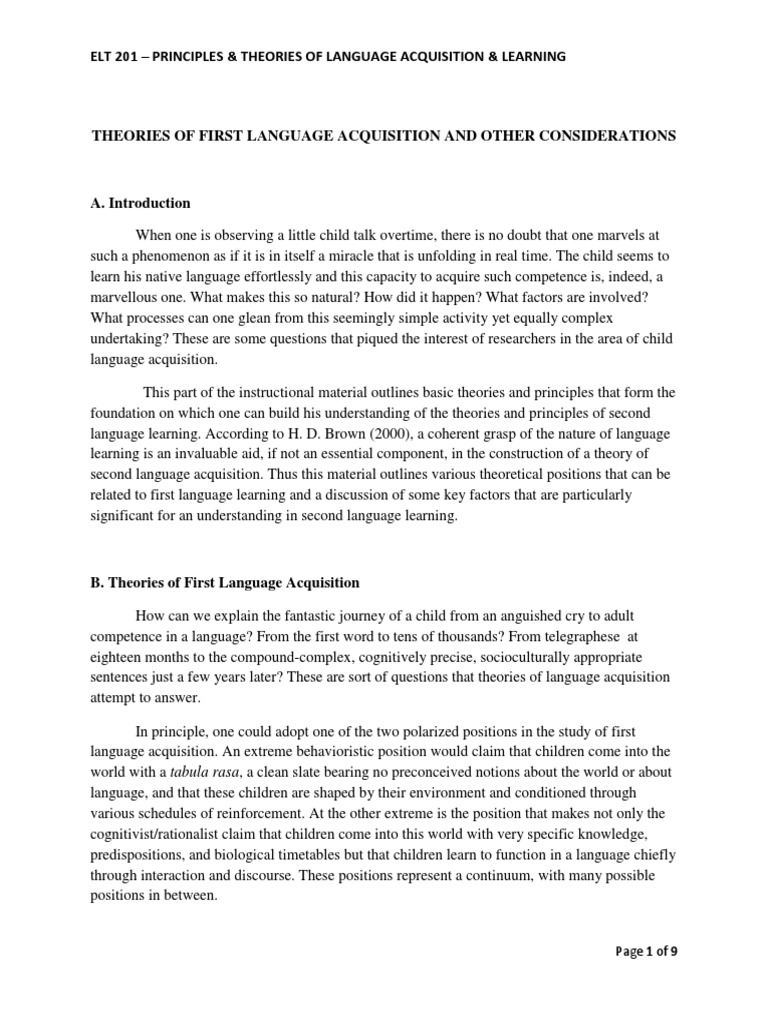 Exploring Theories of First Language Acquisition: Behaviorism, Nativism ...