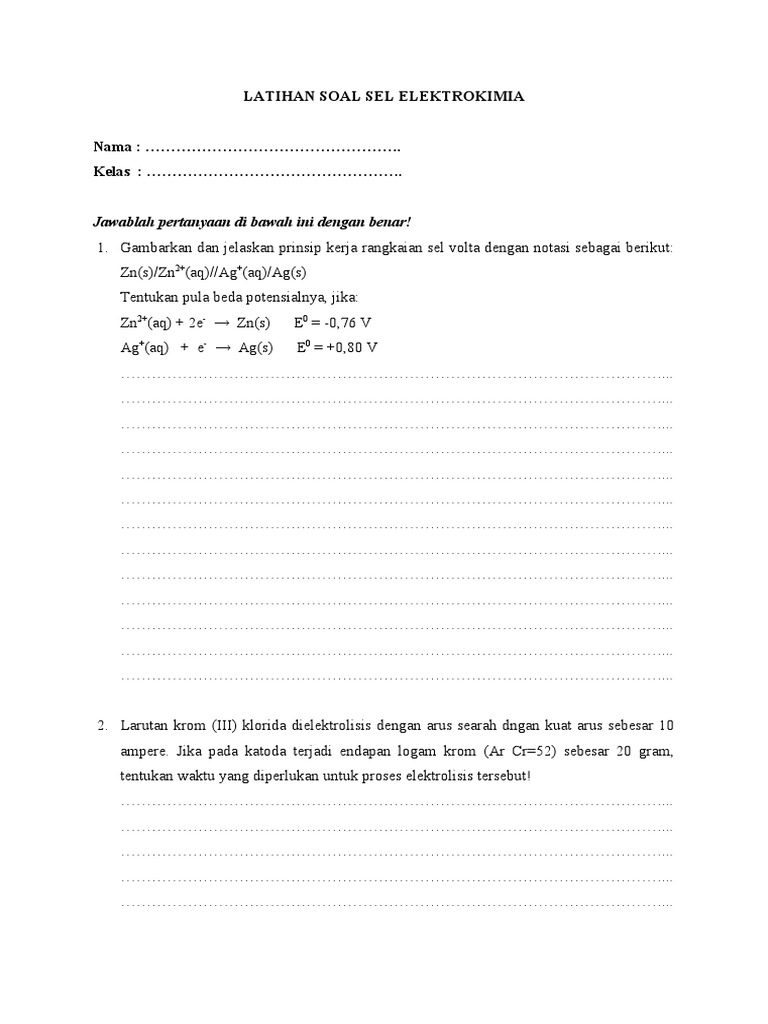 Latihan Soal Sel Elektrokimia | PDF