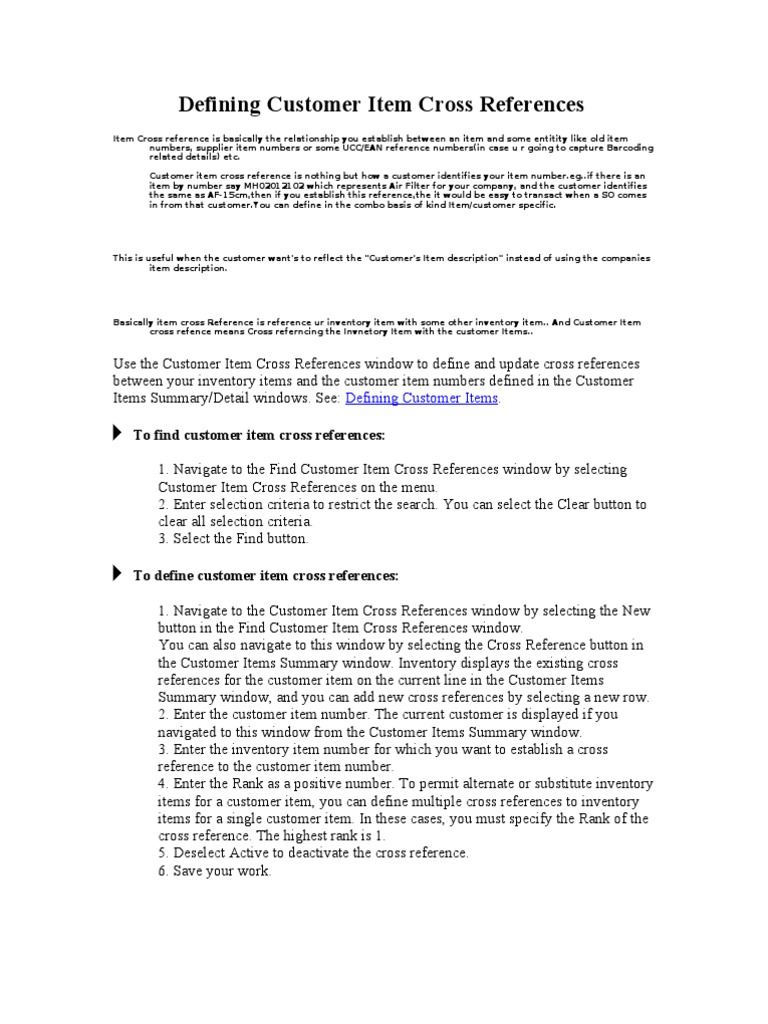 Customer Item Cross References Download Free Pdf Inventory Software