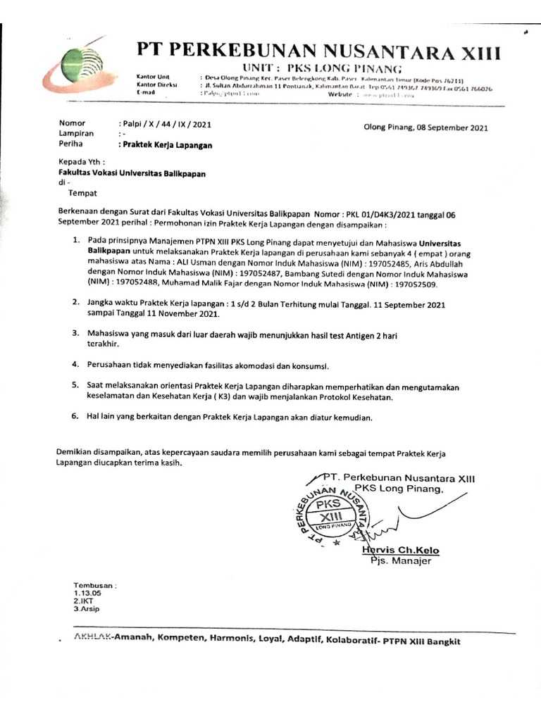 Surat Balasan PKL | PDF