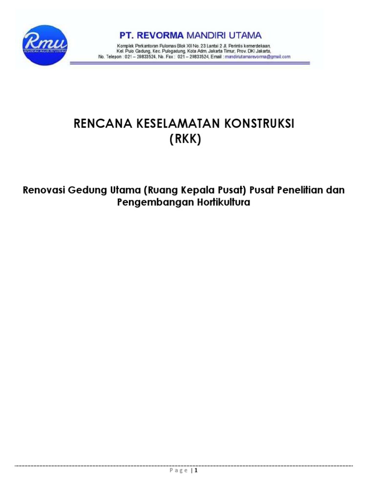 Rencana Keselamatan Kerja (RKK) | PDF