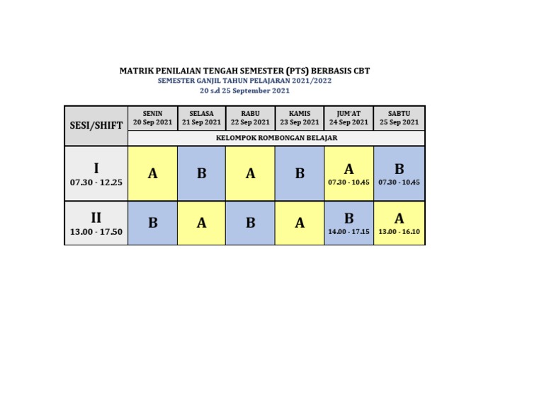 Matrik Jadwal PBM Sistim Shift-Blok | PDF