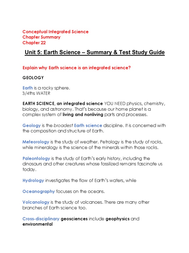 Unit 5: Earth Science - Summary & Test Study Guide | PDF | Plate ...