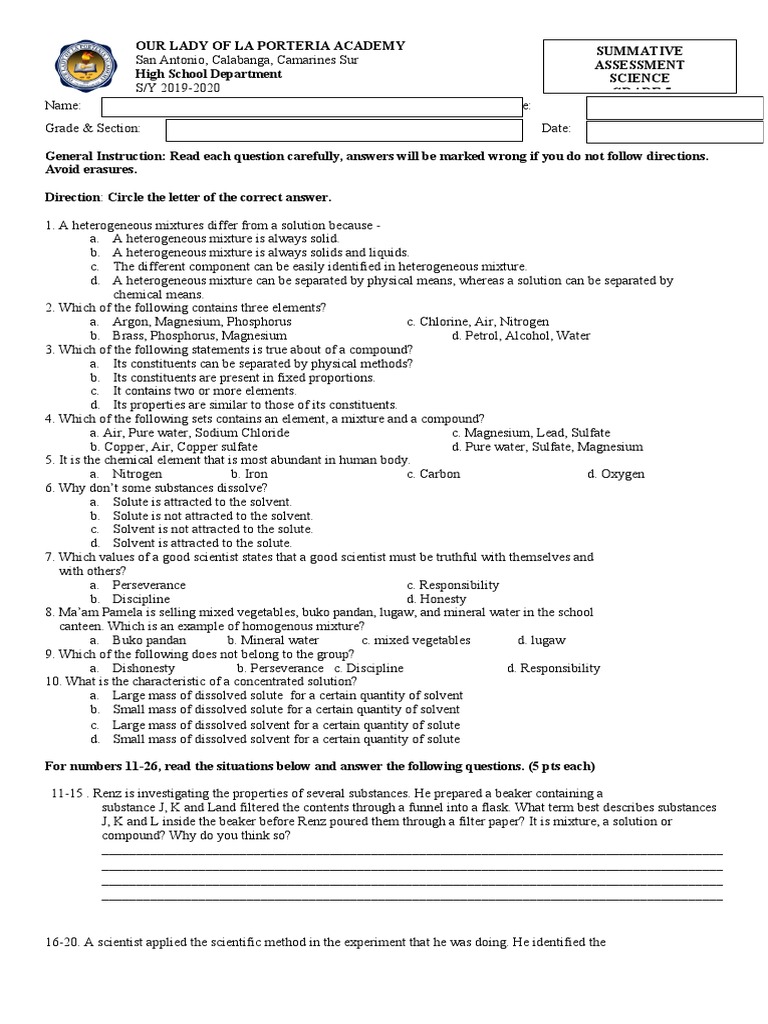 Summative Assessment: Analyzing Scientific Concepts and the Scientific ...