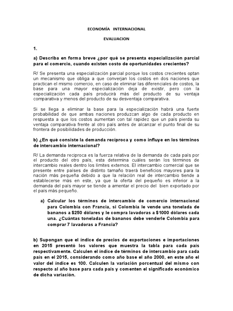 Segundo Parcial Economia | PDF | Términos de intercambio | Comercio Segundo Parcial Economia | PDF | Términos de intercambio | Comercio