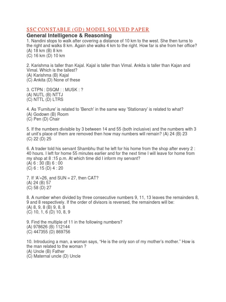 Ssc General Intelligence Reasoning Pdf College Nature