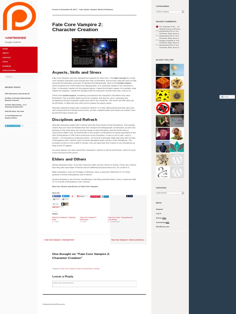 Fate Core Vampire 2 - Character Creation - Unfinished | PDF | Gaming ...