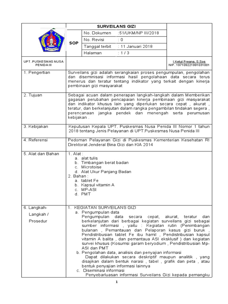 51 Edit Sop Surveilans Gizi | PDF