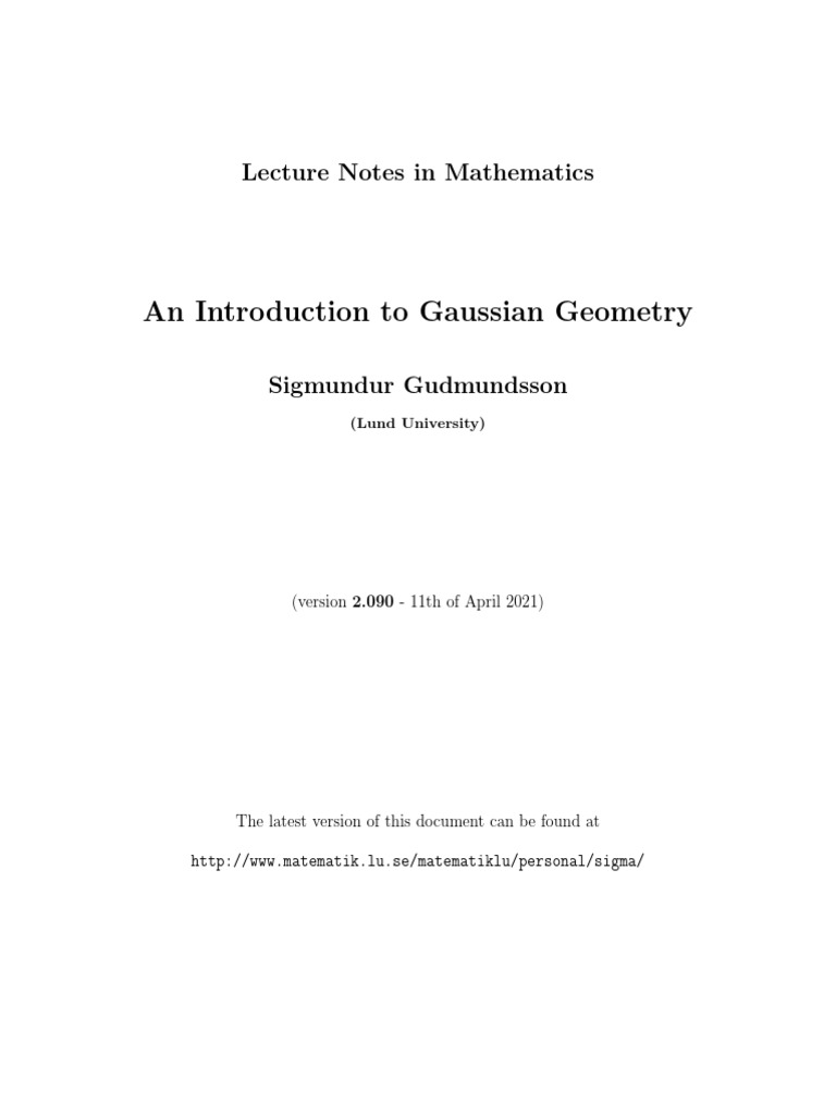 Gaussian Geometry Lecture Notes | PDF | Curvature | Geometry