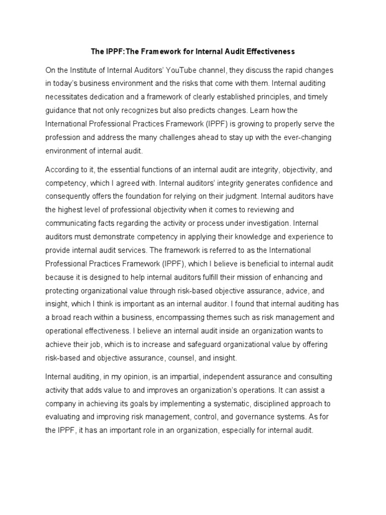 The IPPF:The Framework For Internal Audit Effectiveness | PDF ...