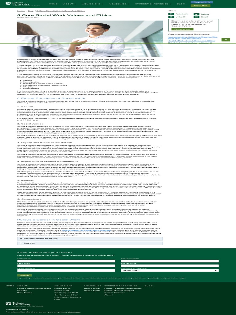 6 Core Social Work Values and Ethics | PDF | Social Work | Community