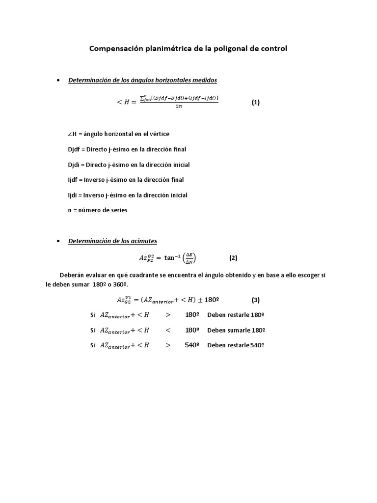 Compensacion Planimetrica de La Poligonal de Control | PDF | Azimut ...