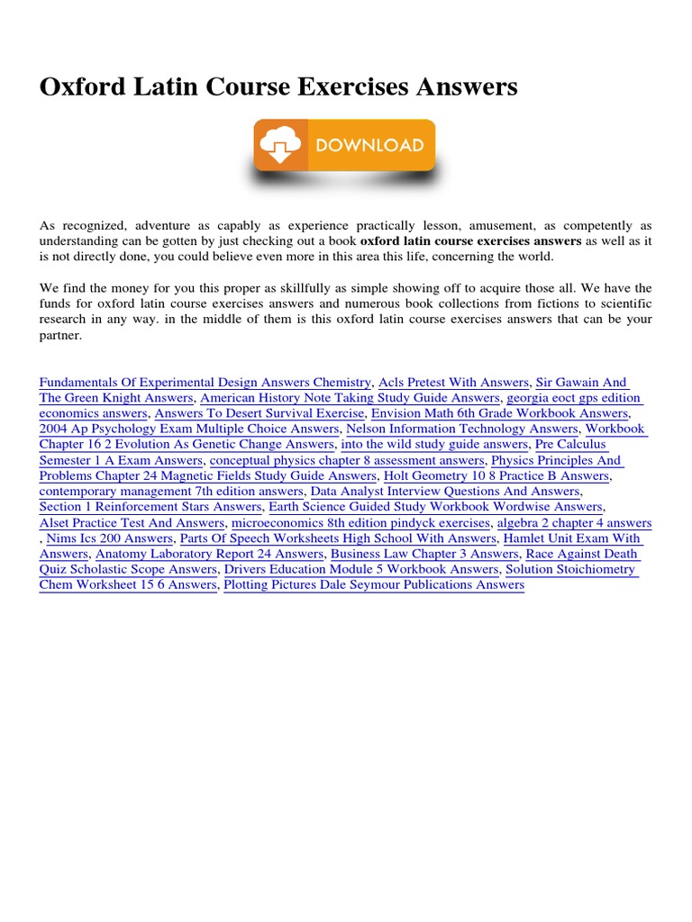Oxford Latin Course Exercises Answers | PDF | Language Arts & Discipline