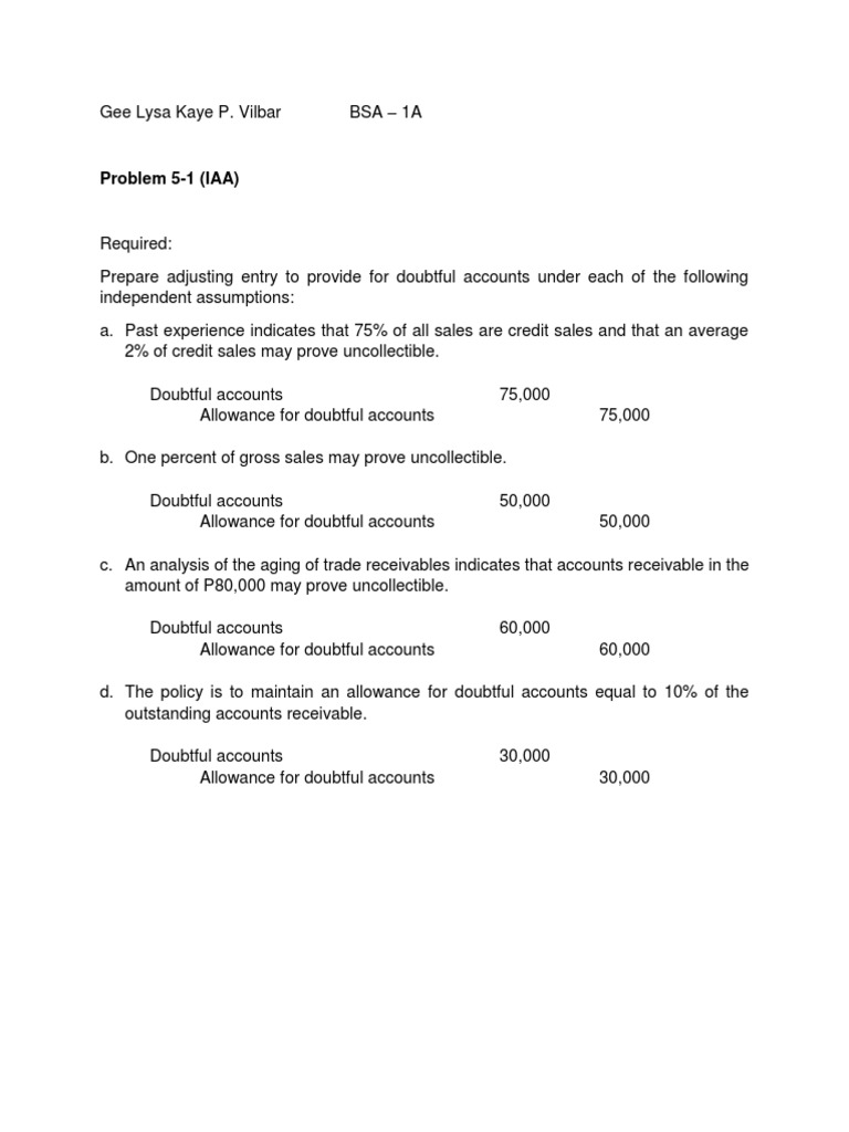 Adjusting Entries for Doubtful Accounts | PDF | Bad Debt | Money