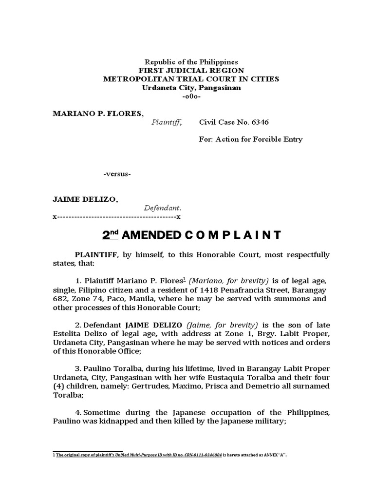 2nd AMENDED-FORCIBLE-ENTRY | PDF | Lawsuit | Complaint