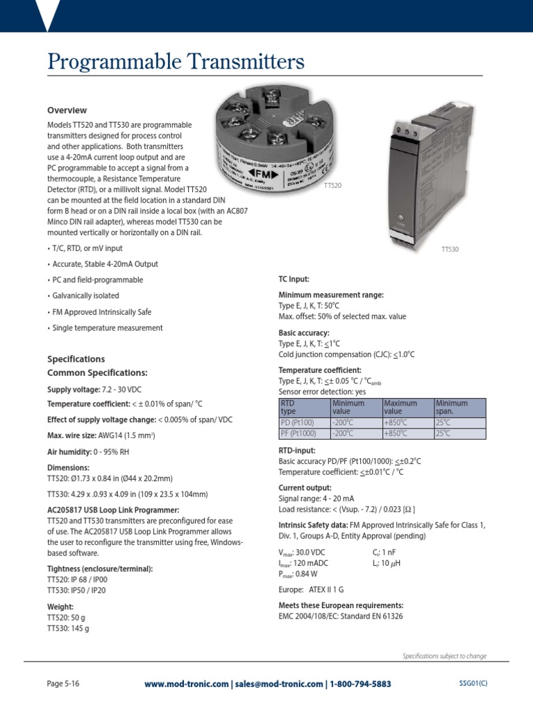 Section 5 Instruments RTD Transmitters TT520 TT530 | PDF | Thermocouple ...