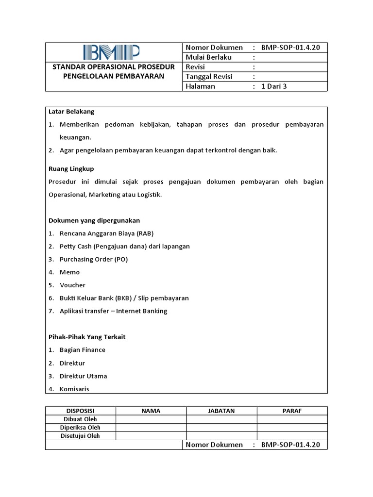SOP Pengelolaan Pembayaran | PDF | Pengelolaan Keuangan & Uang