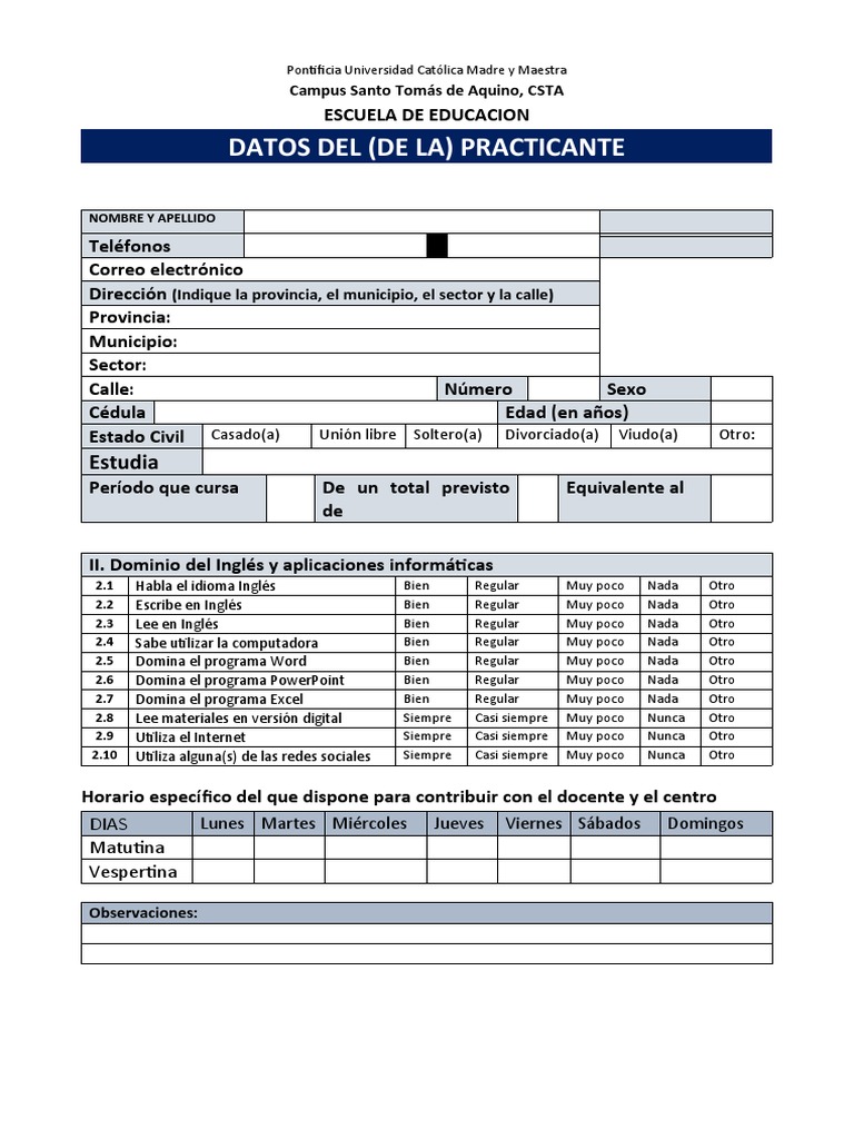 Formulario Con Datos y Foto Del Practicante | PDF