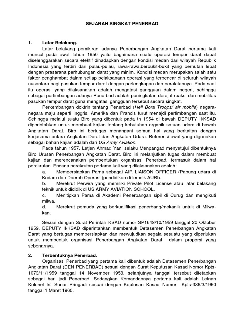 Sejarah Singkat Penerbad TNI AD | PDF