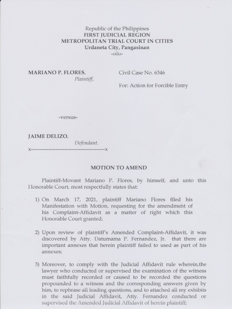 Motion To Amed With Attached 2nd Amended Complaint | PDF