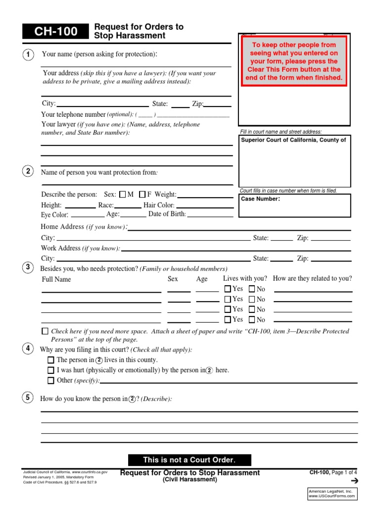 Request for a Restraining Order to Prevent Harassment | PDF ...