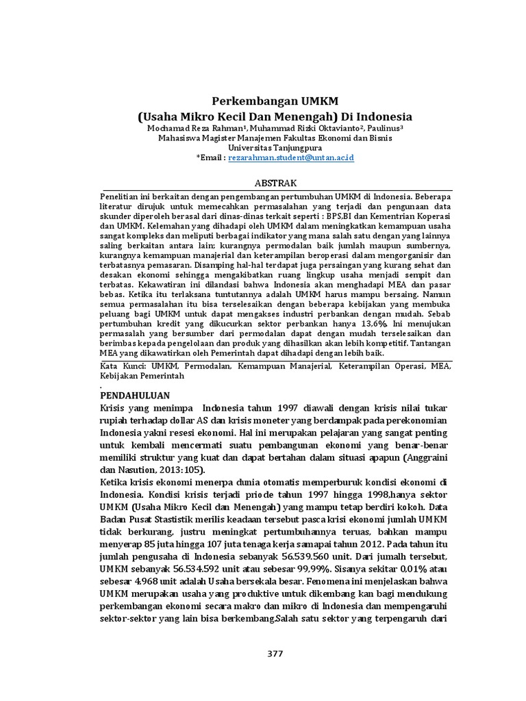 Perkembangan UMKM (Usaha Mikro Kecil Dan Menengah) Di Indonesia | PDF | Bisnis | Ilmu Sosial