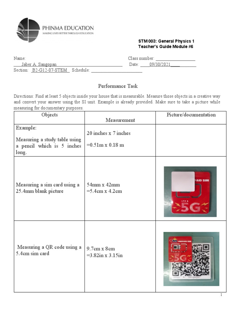 Measuring Objects for Physics Tasks | PDF