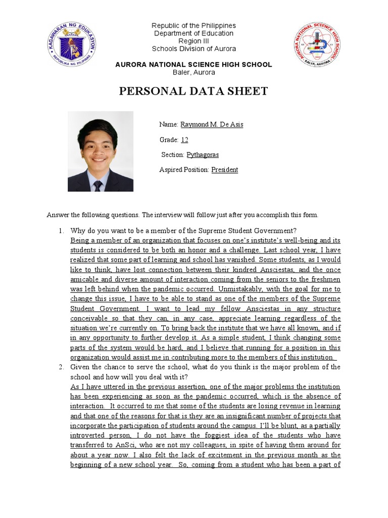 SSG Application For Candidacy de Asis | PDF | Psychological Concepts | Cognition