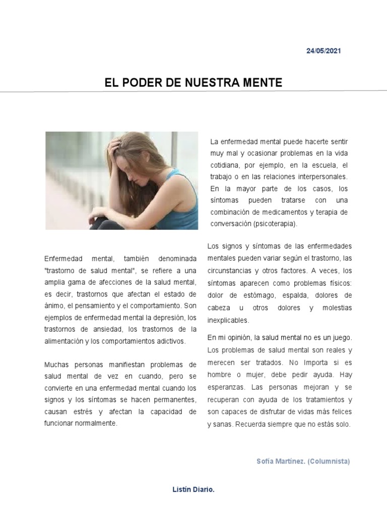 Columna Periodística (Ejemplo) | PDF | Trastorno mental | Salud mental