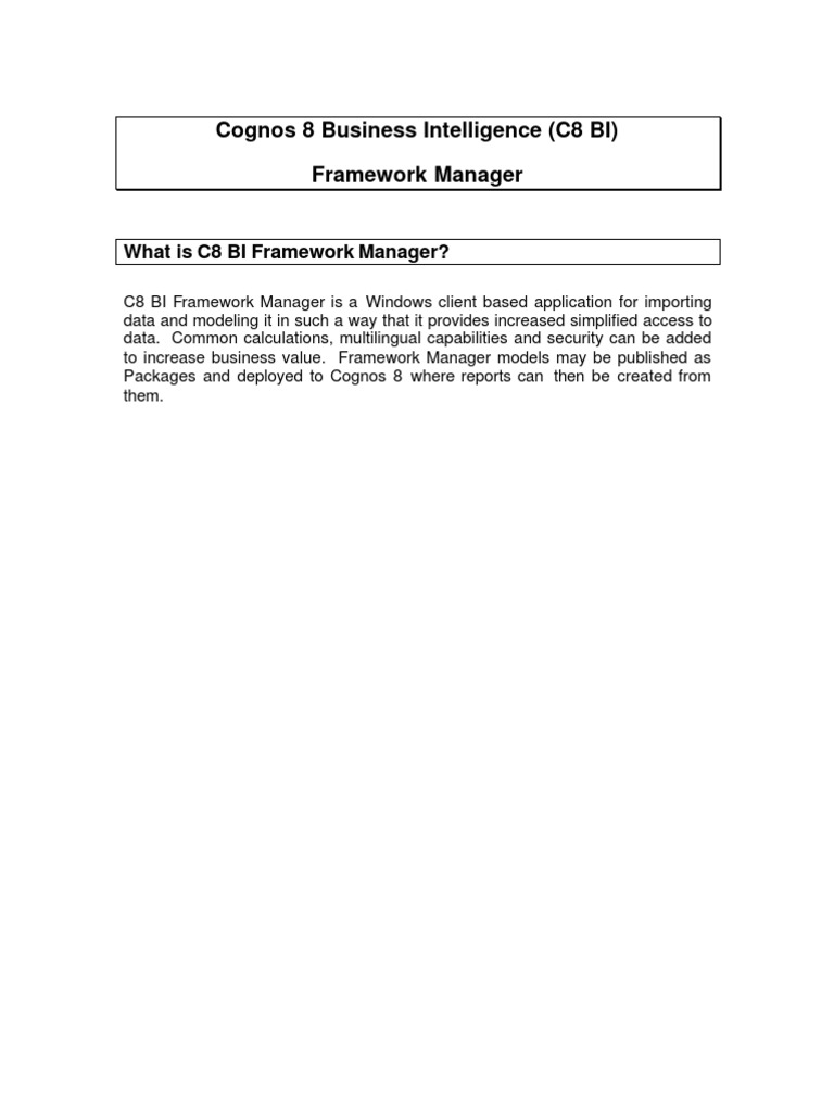 Cognos 8 Business Intelligence C8 Bi Framework Manager Pdf Metadata Databases 
