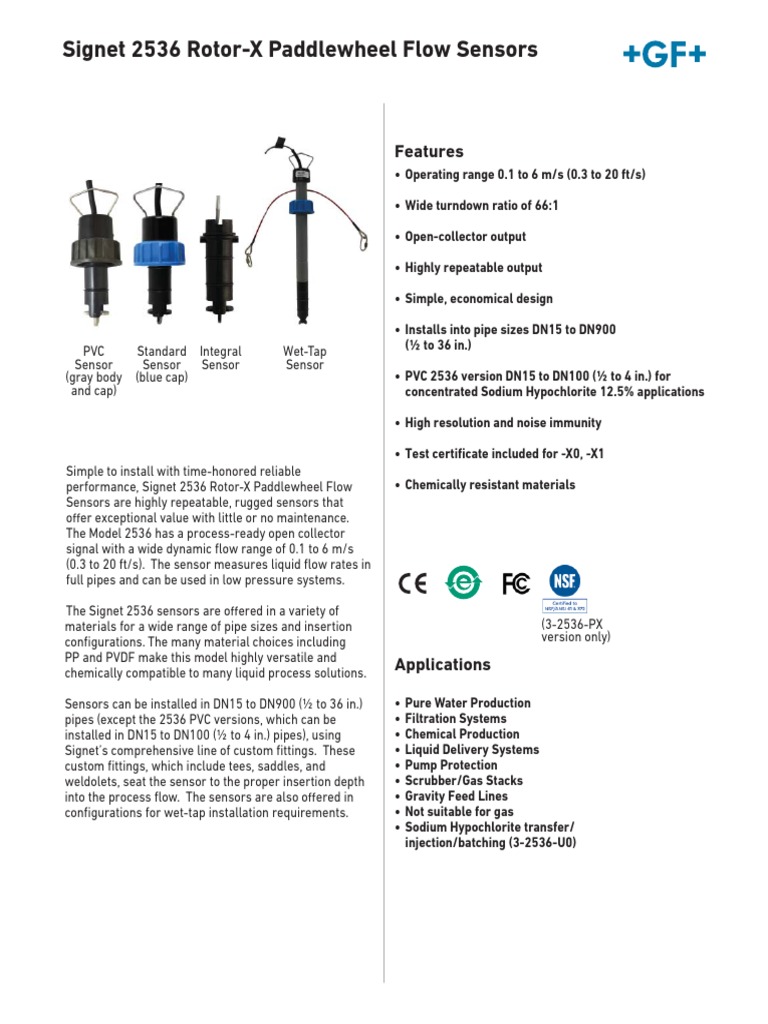Signet 2536 Rotor-X Paddlewheel Flow Sensors | PDF | Pipe (Fluid ...