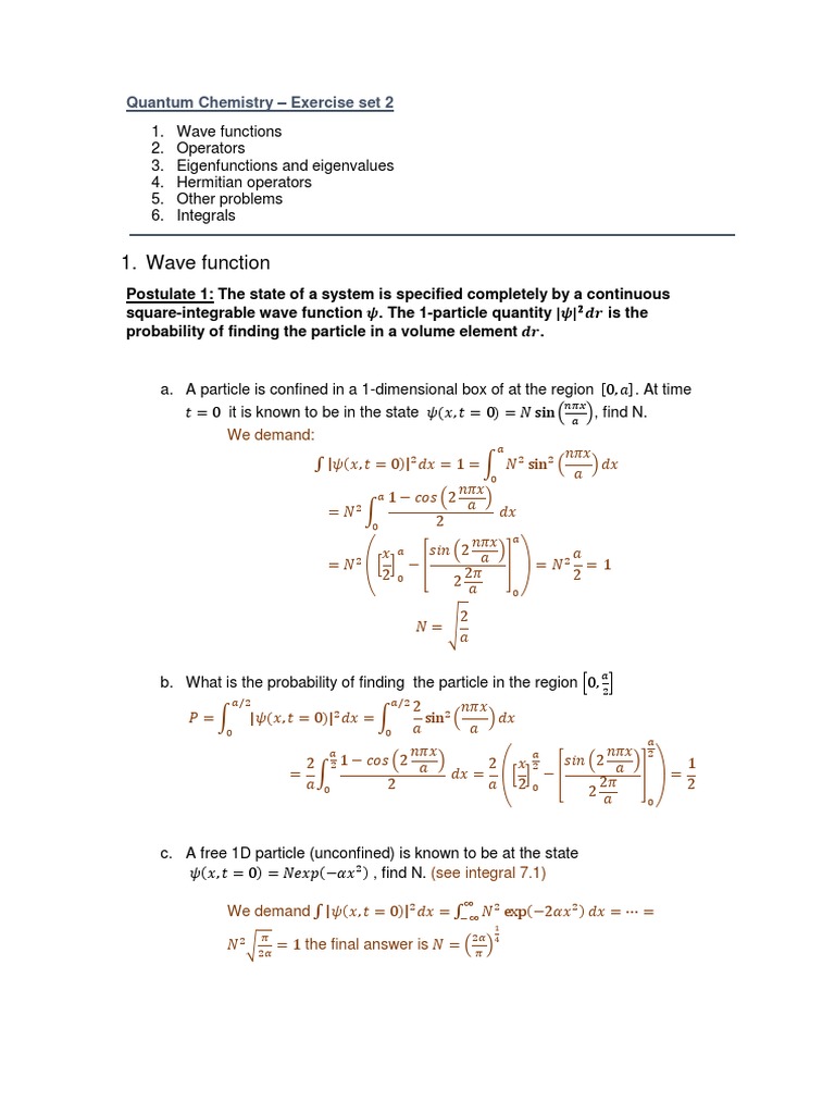 Wave Function: Quantum Chemistry - Exercise Set 2 | PDF | Eigenvalues And Eigenvectors ...