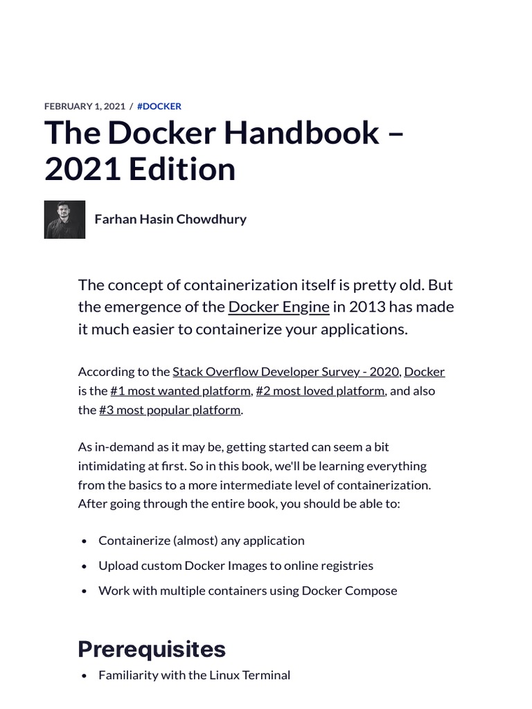 The Docker Handbook - 2021 Edition | PDF | Virtual Machine | Installation (Computer Programs)