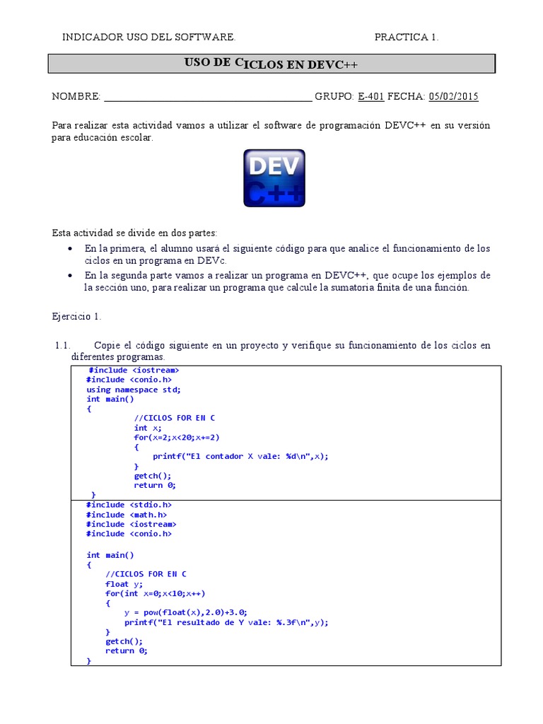 Practica 1. Uso de Ciclos en DevC++ | PDF | Programación de ...