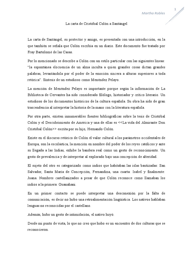 La Carta de Cristóbal Colón A Santángel | PDF | Cristobal colon | España