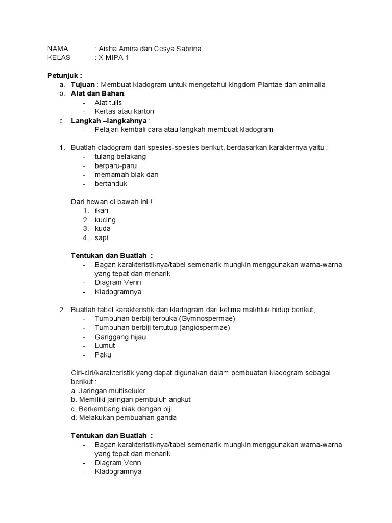 Kladogram Hewan dan Tumbuhan Biologi | PDF