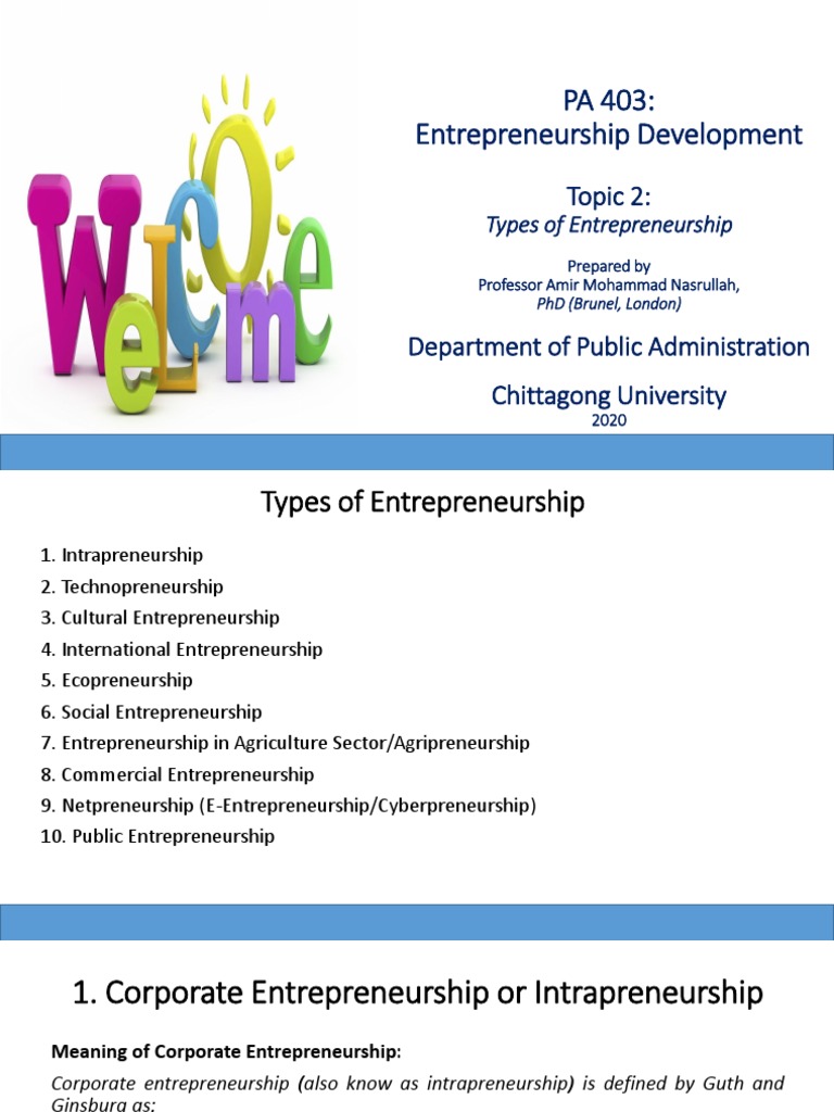 Topic 2 PA 403 Types of Entrepreneurship | PDF | Entrepreneurship ...