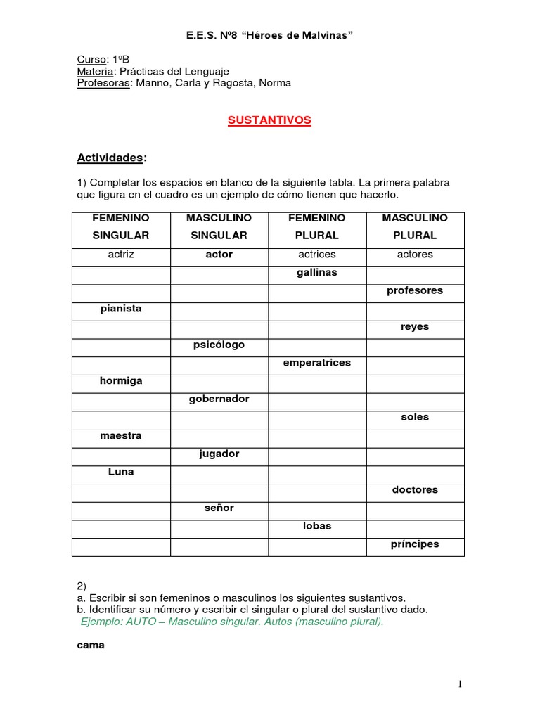 Actividades sobre Sustantivos para 1ºB | PDF | Sustantivo | Lingüística