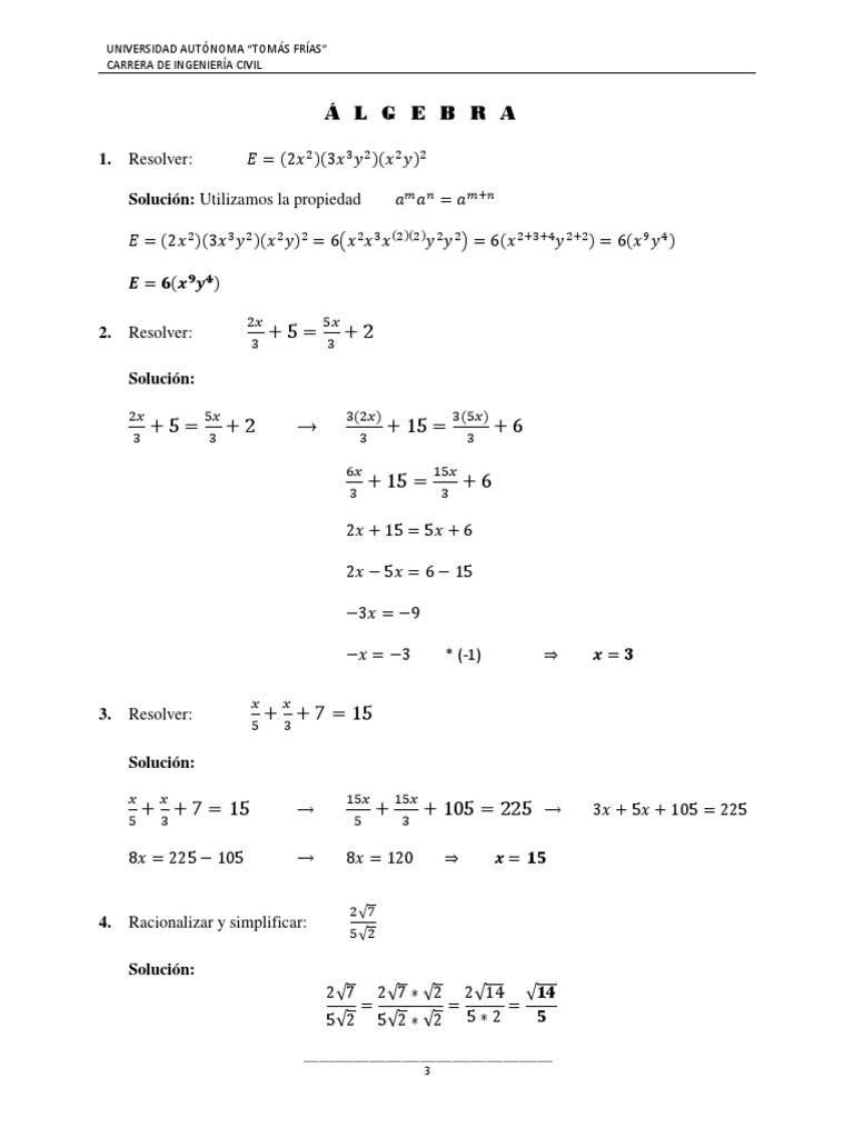 ALGEBRA Ejercicios | PDF | Aritmética | Matemática Elemental