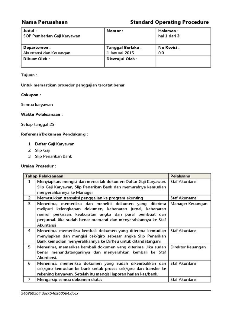 SOP Penggajian Karyawan | PDF