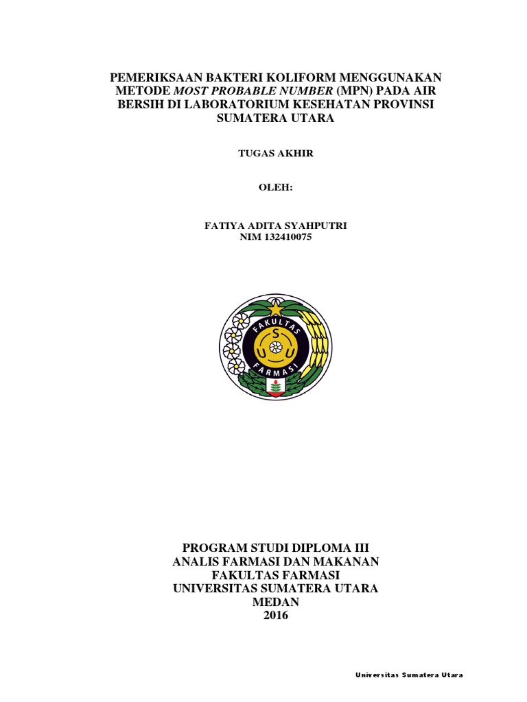 Pemeriksaan Bakteri Koliform Menggunakan Metode Most Probable Number ...