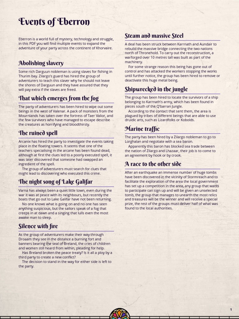Events of Eberron: Steam and Massive Steel | PDF