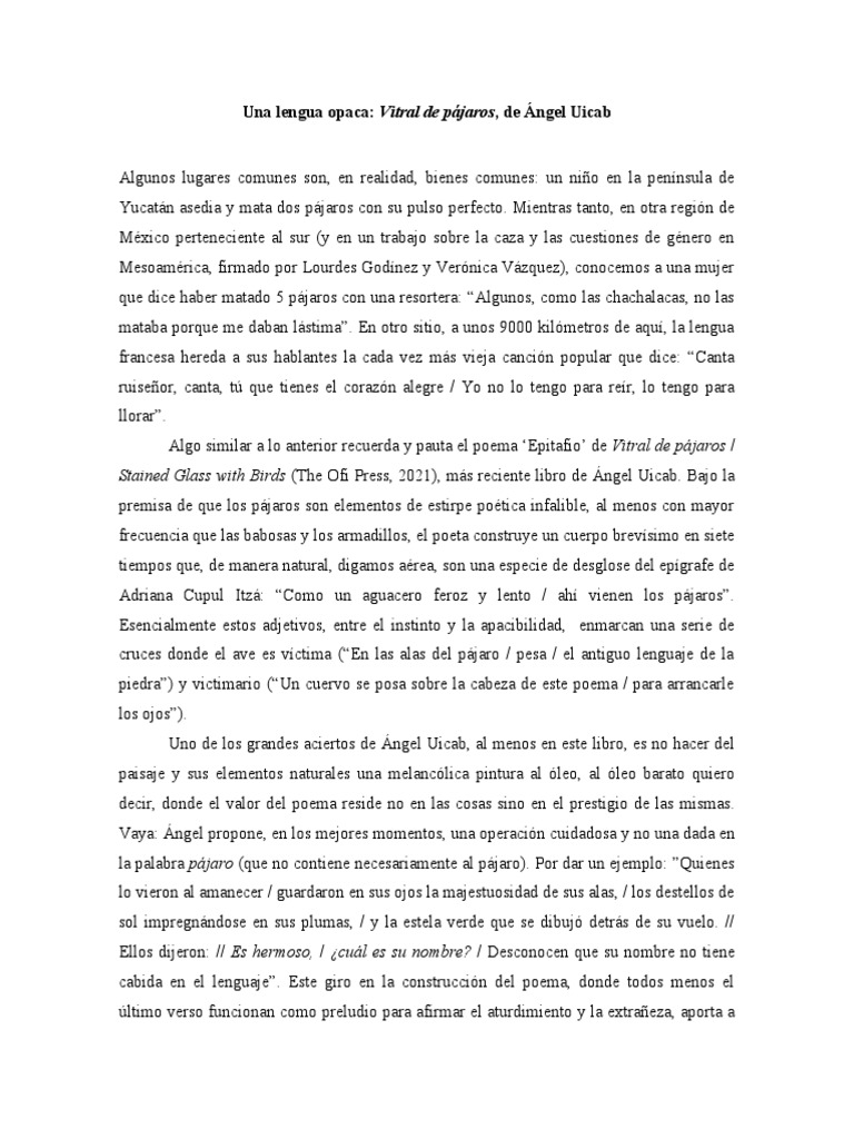 Reseña Ángel Uicab | PDF | Aves