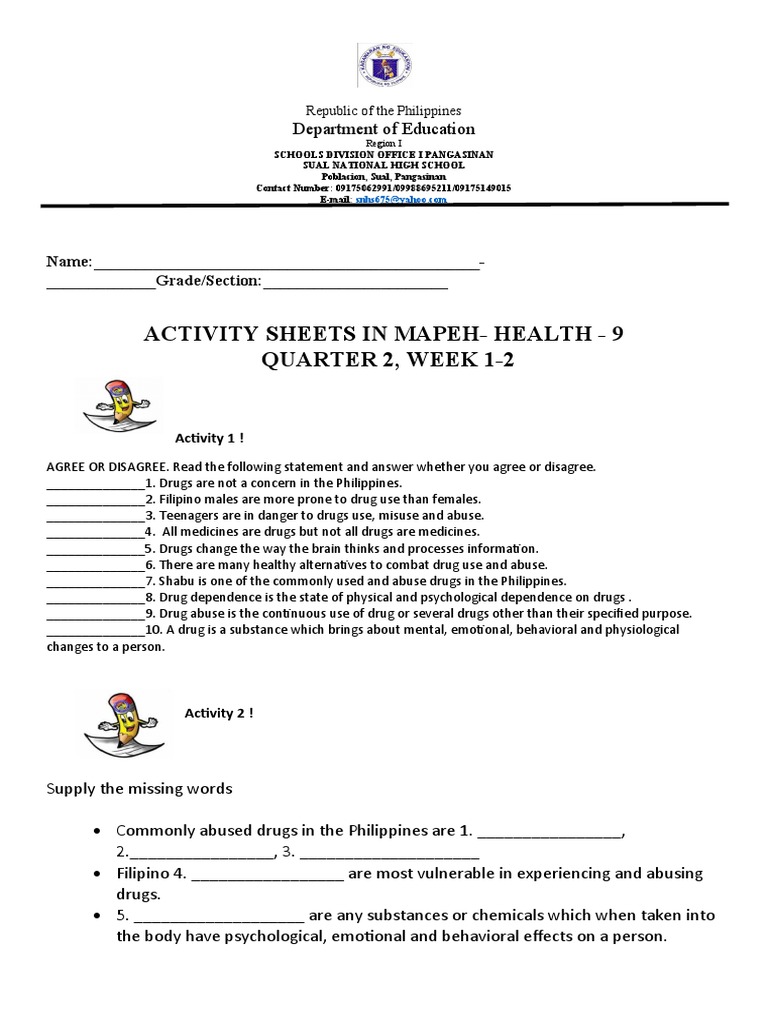 Grade 9 Health Activities: Drugs Q2 | PDF | Substance Abuse | Drugs