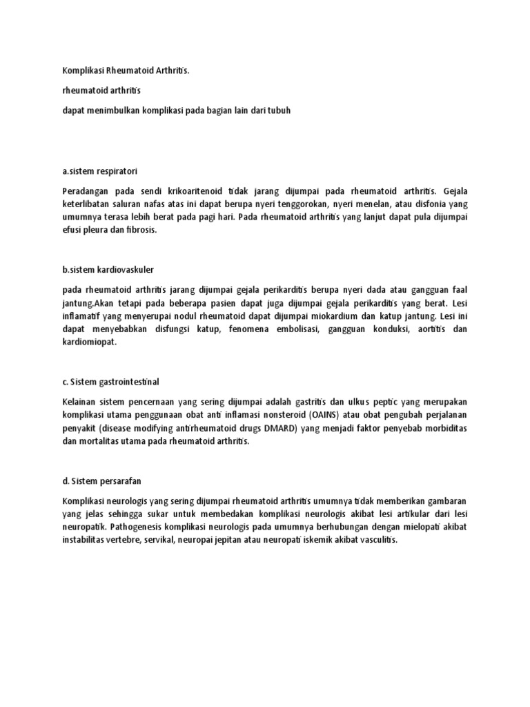Komplikasi Rheumatoid Arthritis | PDF | Sains & Matematika