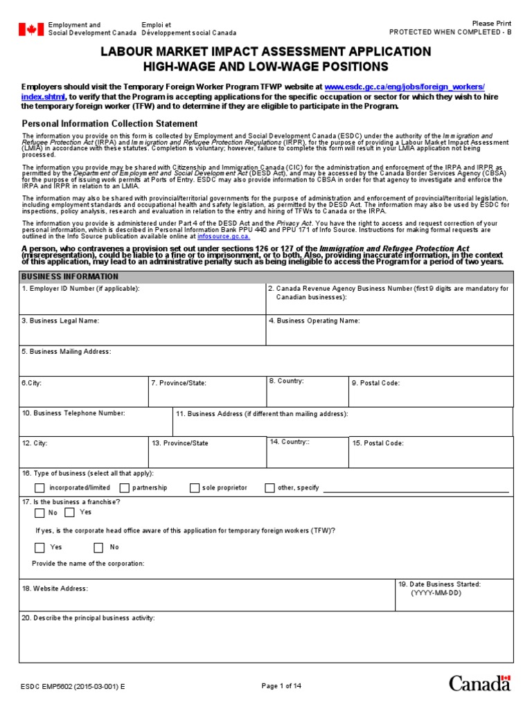 Canada Cpat Lmia Application | PDF | Provinces And Territories Of ...