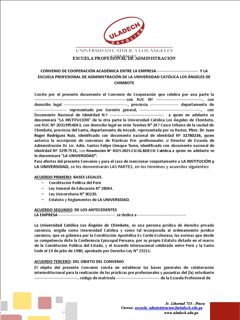 Modelo De Convenio Pdf Universidad
