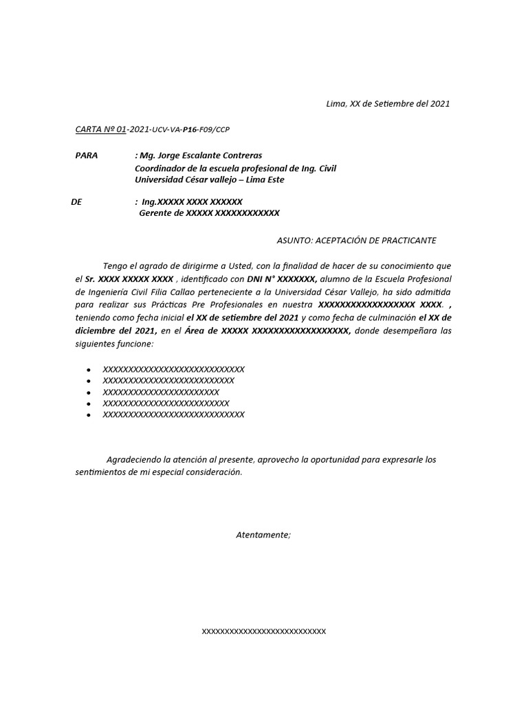 Formato FP04 - Carta de Aceptacion | PDF