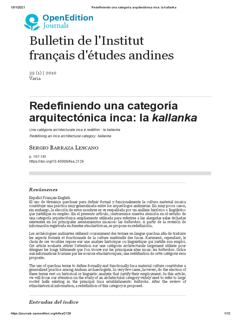 Redefiniendo Una Categoría Arquitectónica Inca - La Kallanka | PDF ...